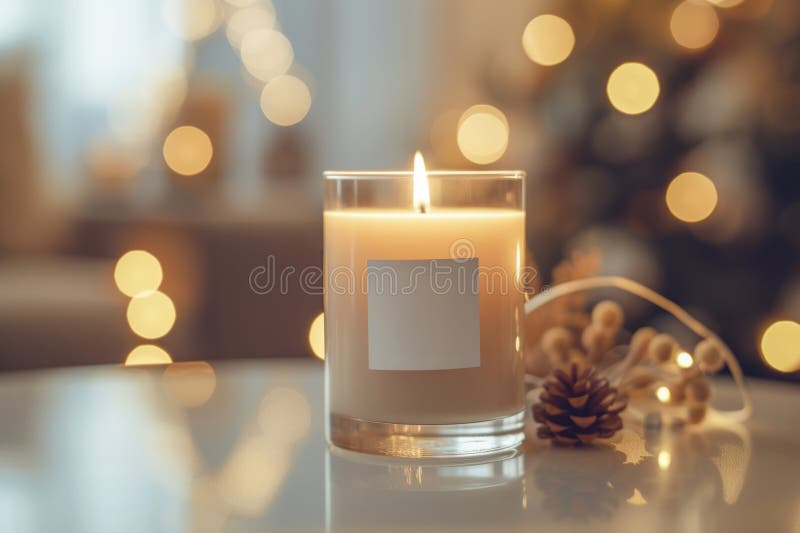Burning Candle Mockup in a Glass Container with a White Label ...