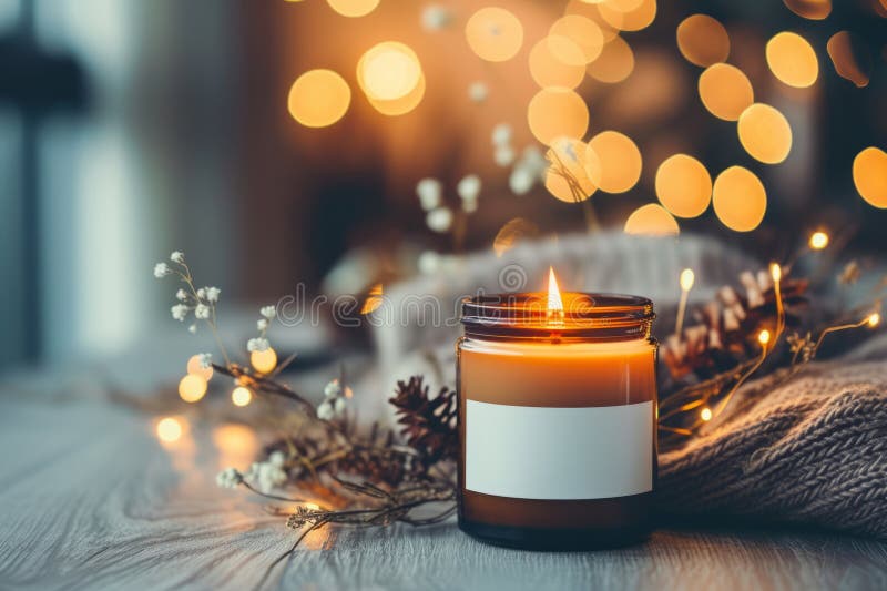 Burning Candle Mockup in a Glass Container with a White Label ...