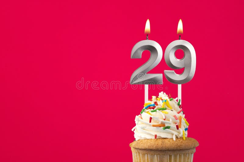 Burning Candle Number 29 - Birthday Card with Cake Stock Photo - Image ...