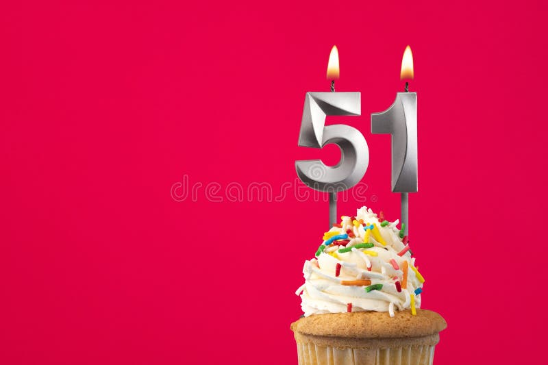 Burning Candle Number 51 - Birthday Card with Cake Stock Photo - Image ...