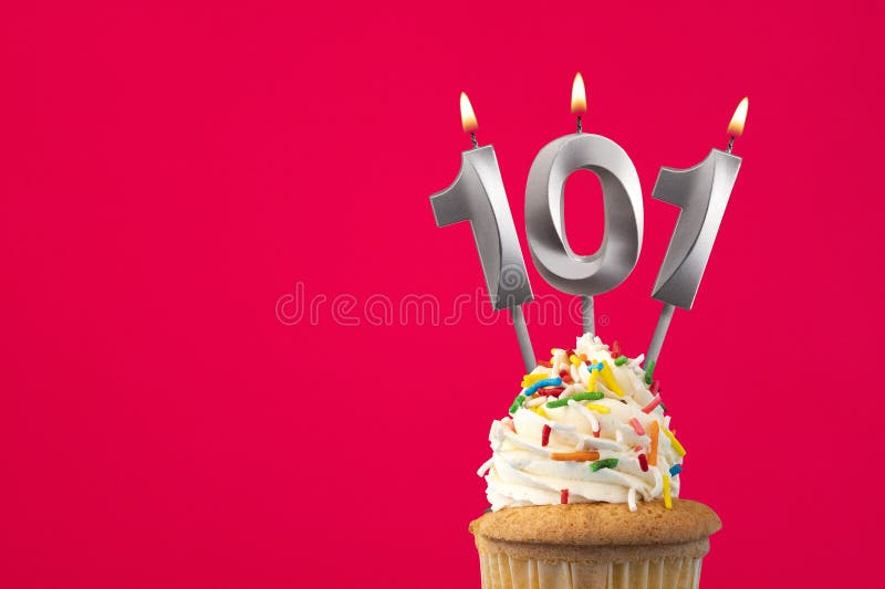 Burning Candle Number 101 - Birthday Card with Cake Stock Photo - Image ...