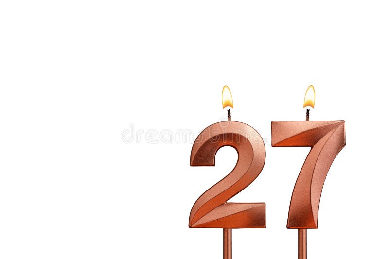 Burning Candle Number 27 for Birthday on White Background Stock Photo ...