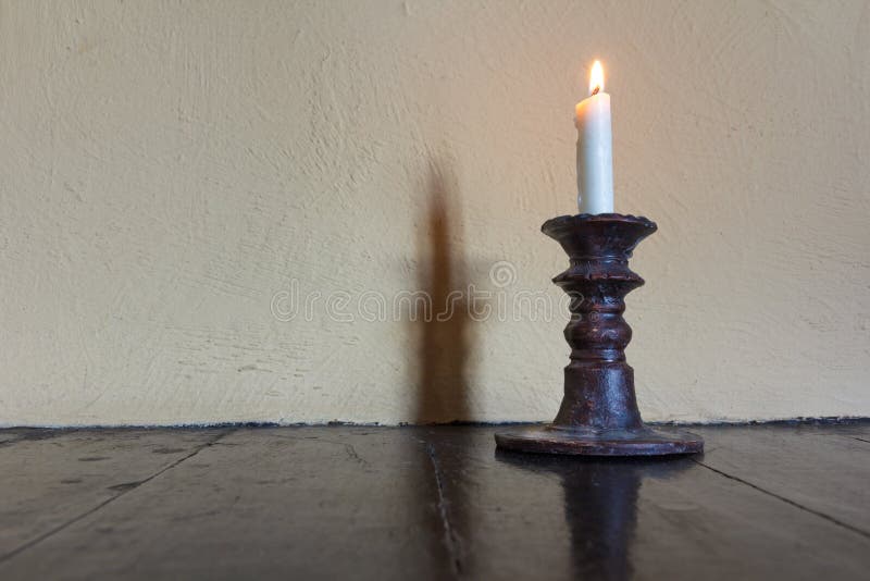 Burning Candle in Old Candlestick Stock Image - Image of romance, dark ...