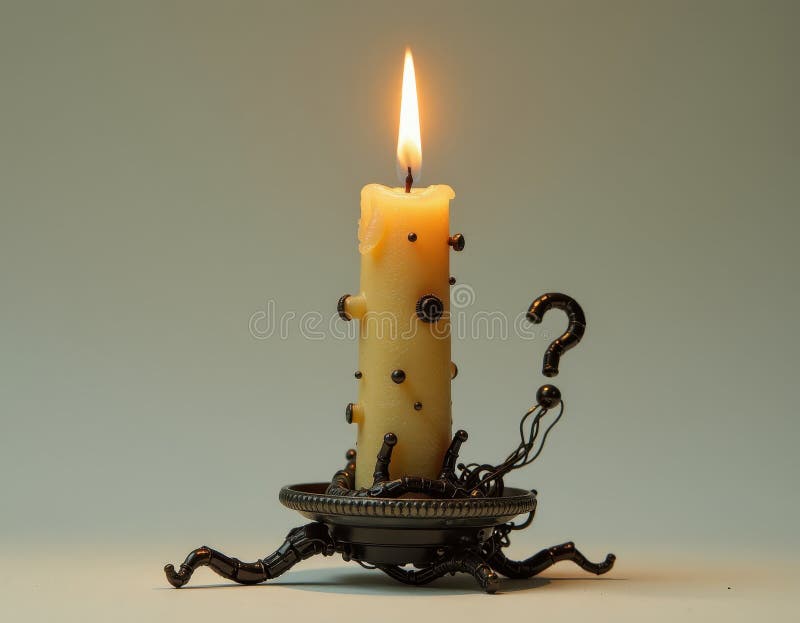Burning Candle with Steampunk Question Mark Holder Stock Illustration ...