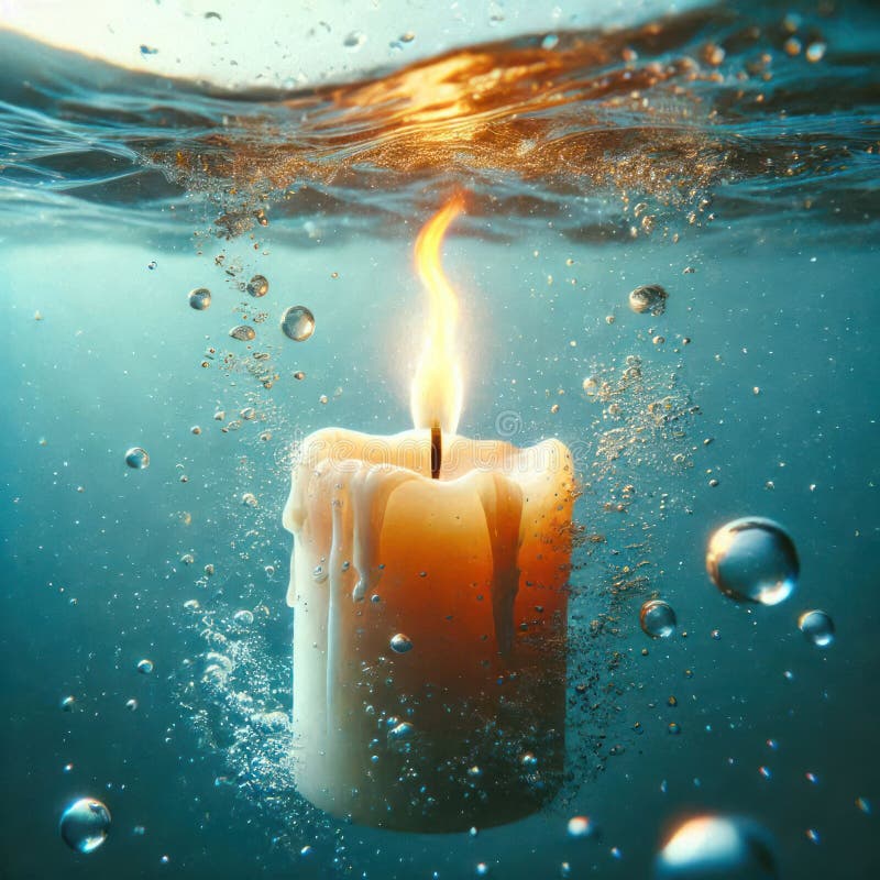 A Burning Candle Under Water in Bubbles. Stock Photo - Image of fire ...
