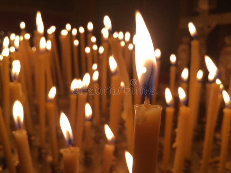 Burning Candles during Epiphany at Russian Orthodox Church. Stock Image ...