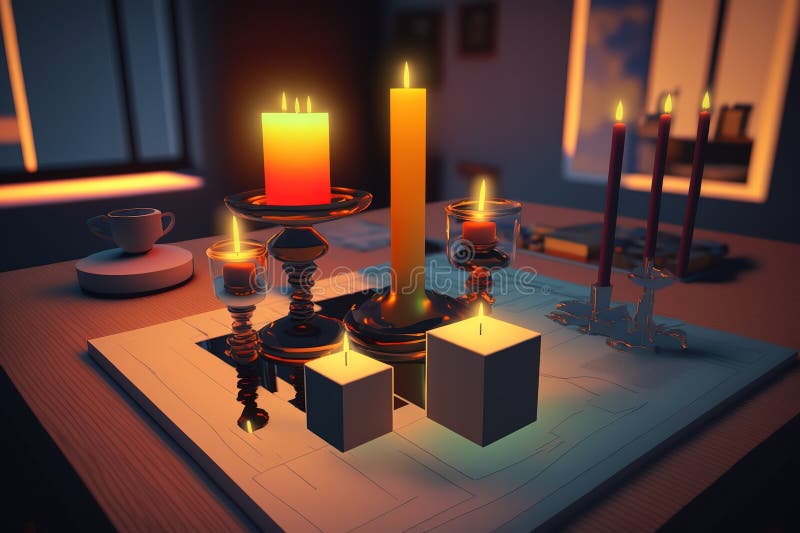 Burning Candles on Table Indoors. Generative AI Stock Illustration ...