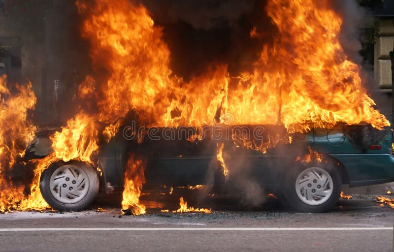 Burning Auto and Police stock image. Image of orange, fire - 9578267