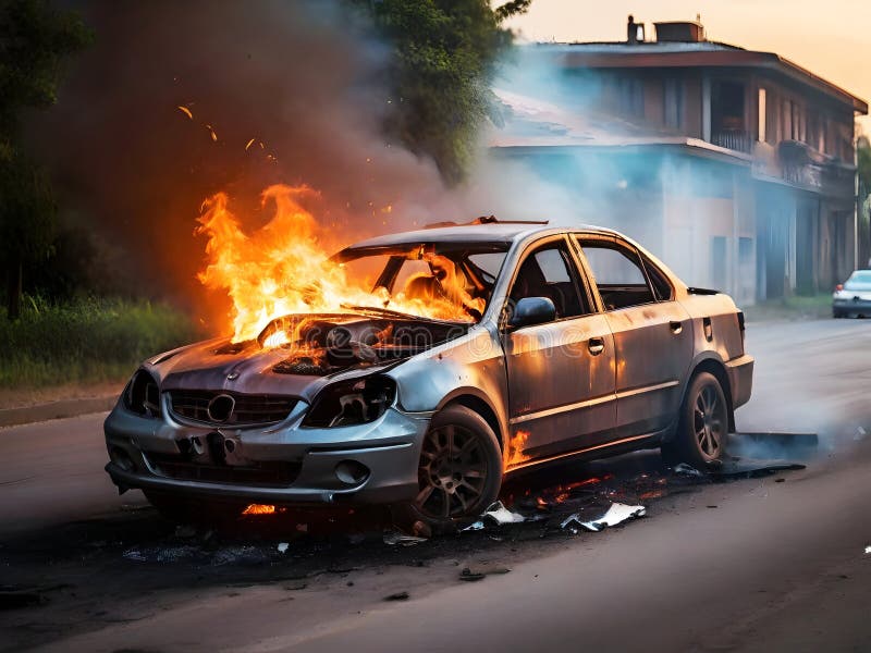 Burning Car after Accident Explosion Stock Illustration - Illustration ...