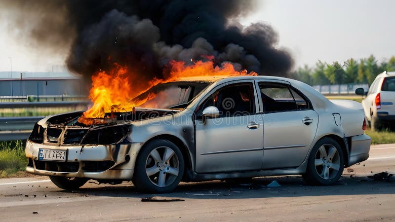 Burning Car after Accident Explosion Stock Illustration - Illustration ...