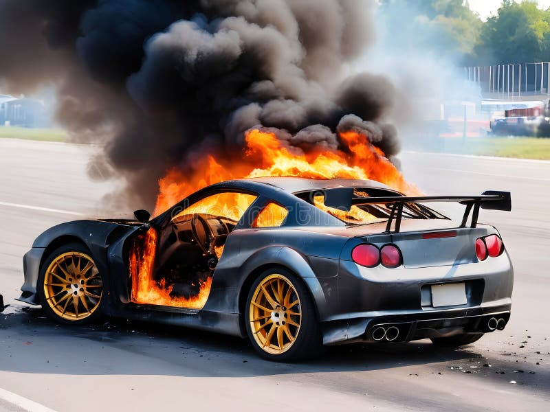 Burning Car after Accident Explosion Stock Illustration - Illustration ...