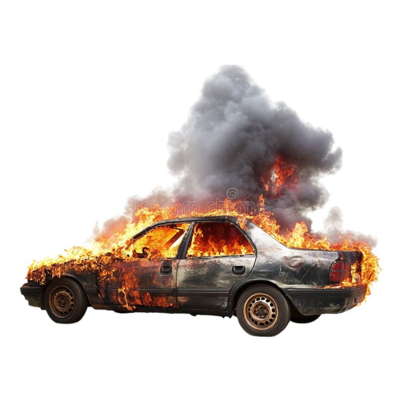 Burning Car Against Transparent Background Stock Illustration ...