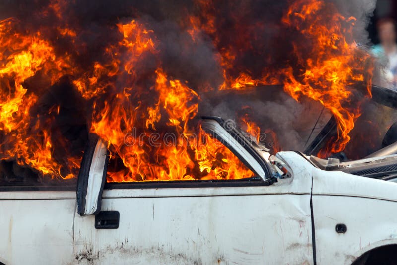 Burning Car Burning Car - Exercise Firefighters Stock Image - Image of ...