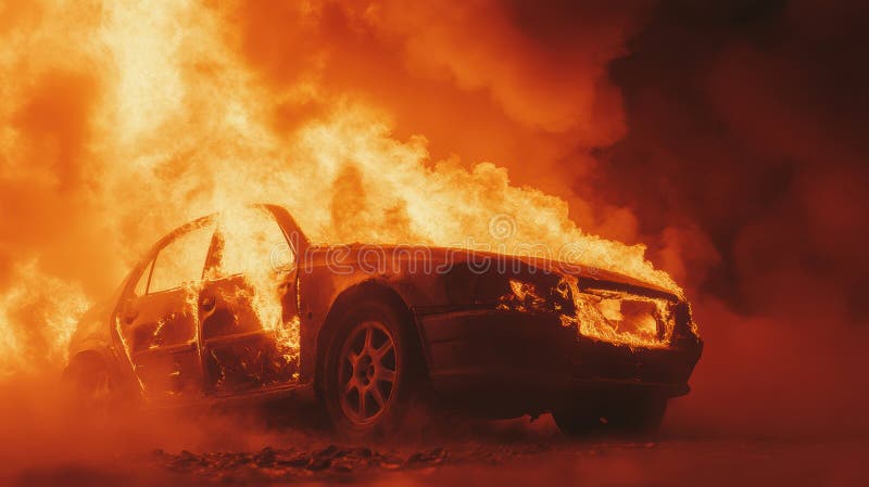 Burning Car Flames Vehicle Fire Emergency Scene Generative Ai Stock ...