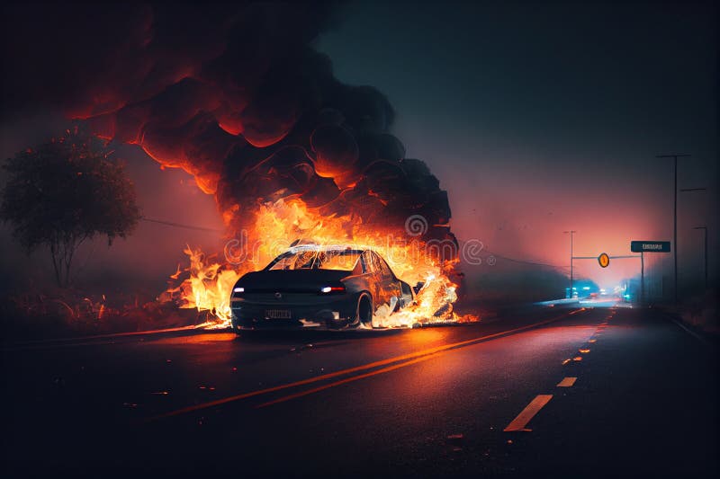 Burning Car on the Highway. AI Generated Stock Illustration ...