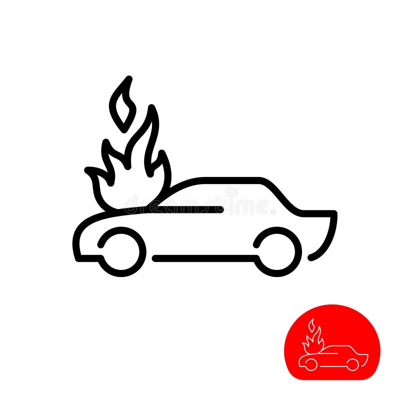 Burning Car Icon. Car Line Style Silhouette with Fire at the Motor Hood ...