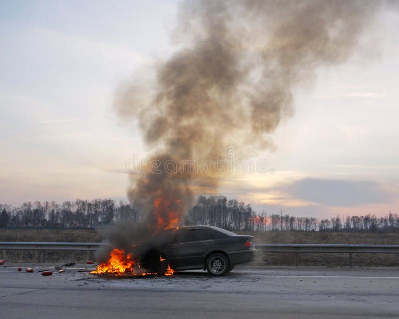 Burning Car on the Road stock photo. Image of burn, crime - 11524766