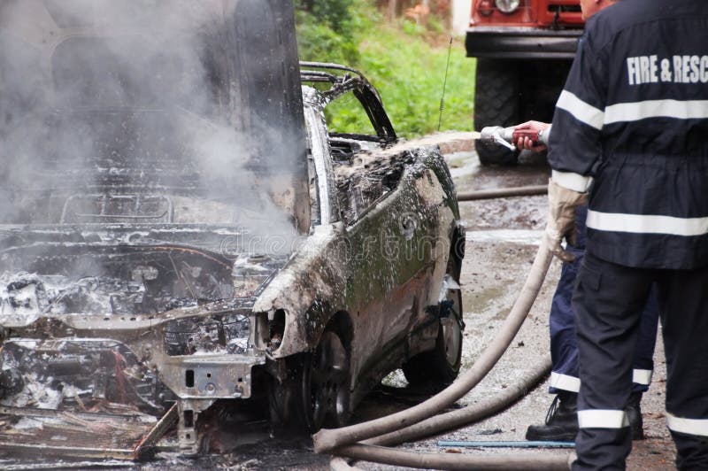 Burning Car. Totally Burned Car Action. Stock Image - Image of smoke ...