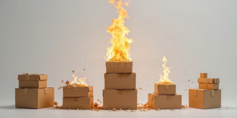 Burning Cardboard Boxes Show Destruction and Damage from Fire Hazard ...