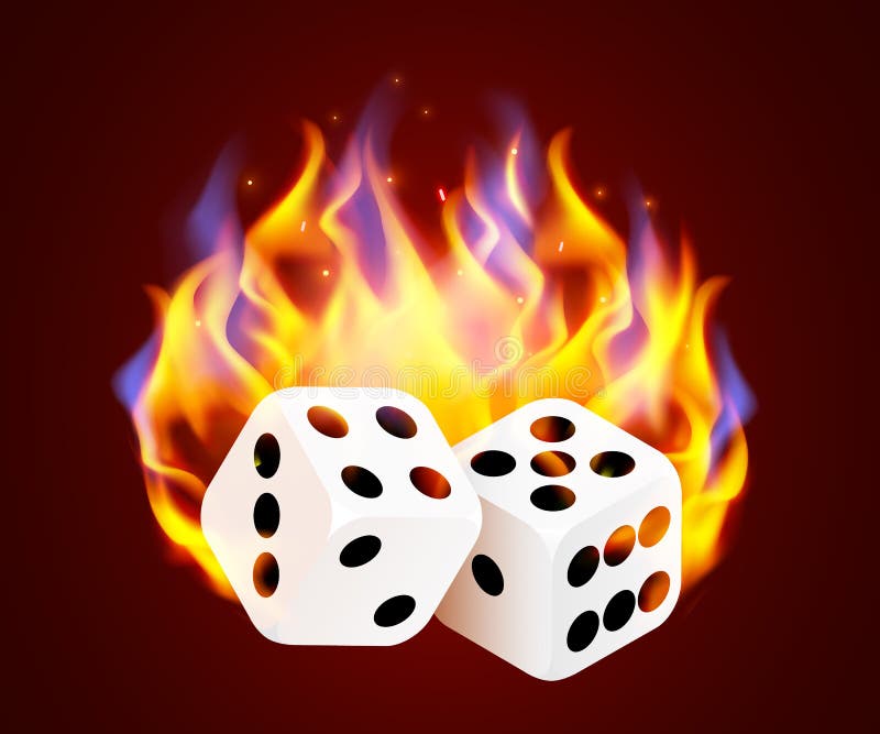 Two red dice in fire. stock vector. Illustration of burning - 74945123