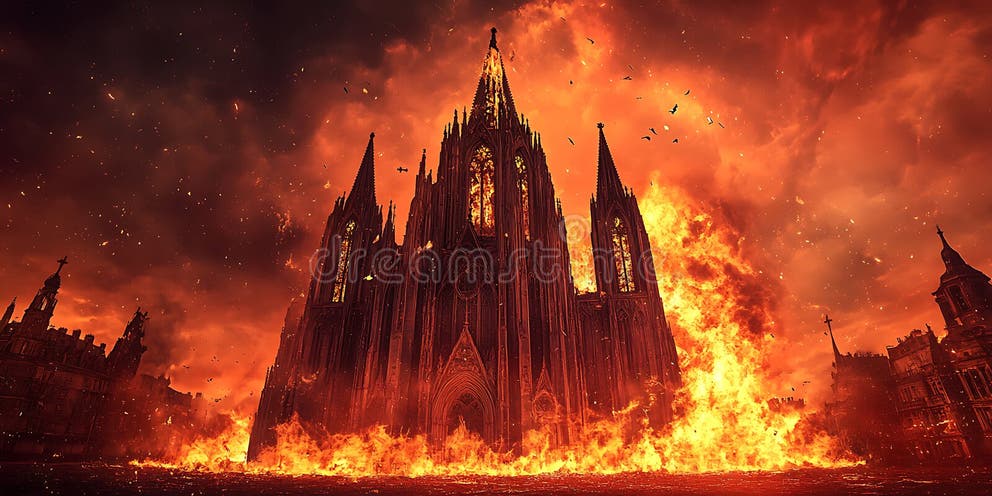 Burning Castle Fiery Gothic Architecture Image Stock Illustration ...