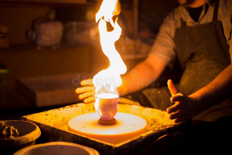 Burning Ceramic Mug on Pottery Wheel Stock Image - Image of fire ...