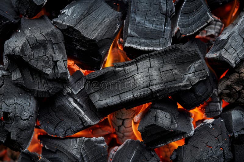 Burning Charcoal Closeup with Glowing Embers Stock Illustration ...