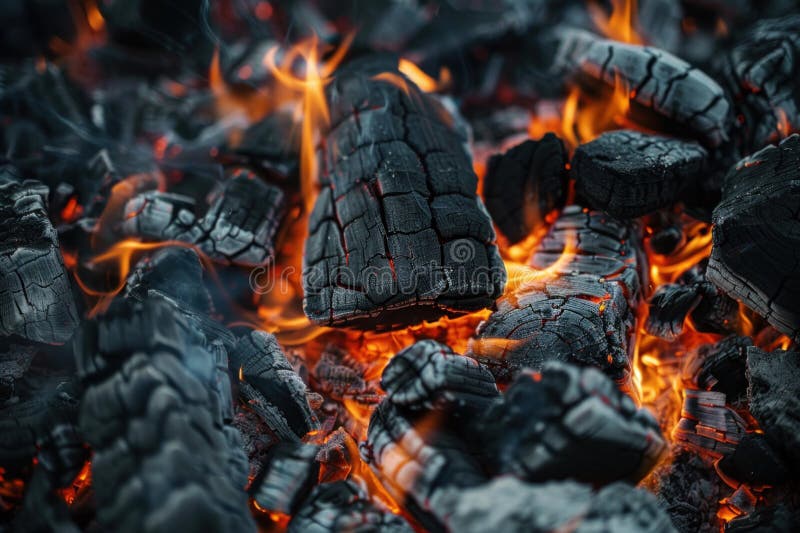 Charcoal Embers Burning with an Intense Red Heat Stock Illustration ...
