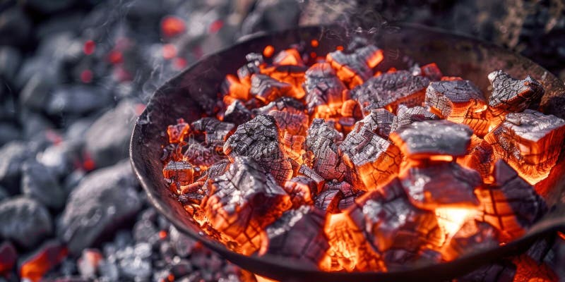 Burning Charcoal in a Fire Pit Close-Up. Generative Ai Stock ...