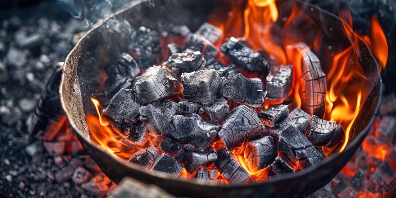 Burning Charcoal in a Fire Pit Close-Up. Generative Ai Stock ...