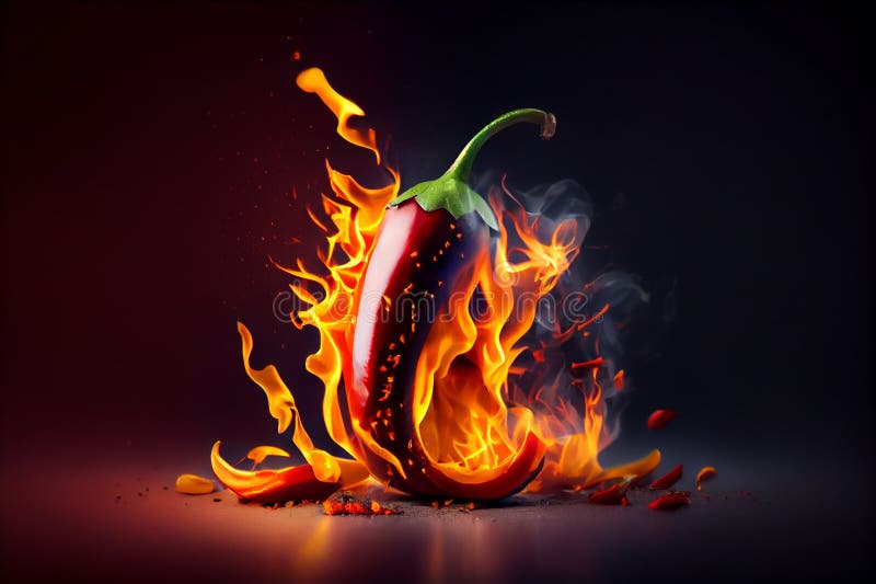 Burning Chili Pepper on Fire.generative Ai Stock Illustration ...