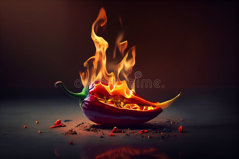 Burning Chili Pepper on Fire.generative Ai Stock Illustration ...
