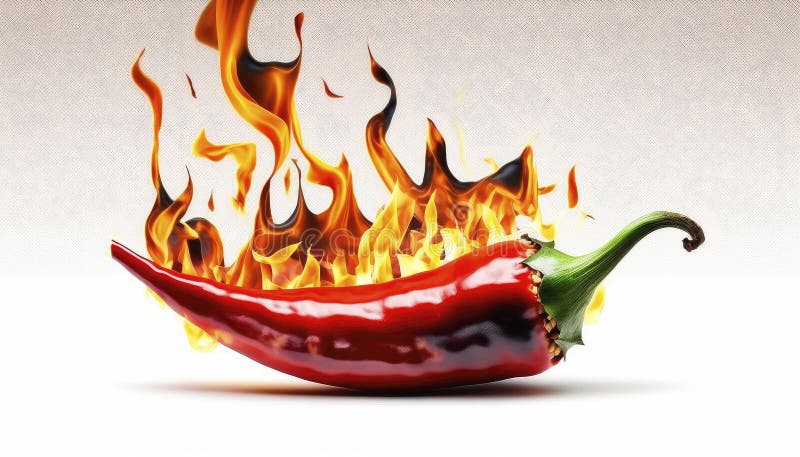 Burning Chili Pepper on Fire Isolate on White Background. Stock Photo ...