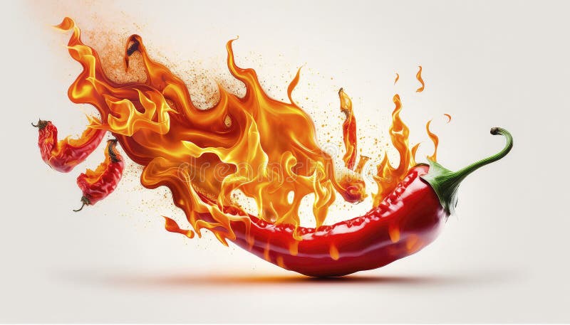 Burning Chili Pepper on Fire Isolate on White Background. Stock Image ...