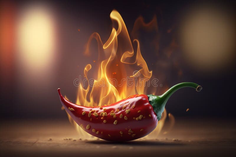 Burning Chili Pepper on Fire, Vegan and Healthy Stock Photo - Image of ...