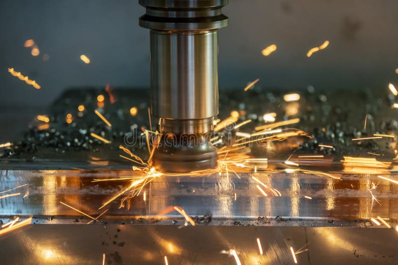 The Burning Chip from CNC Milling Machine Rough Cutting by Index-able ...