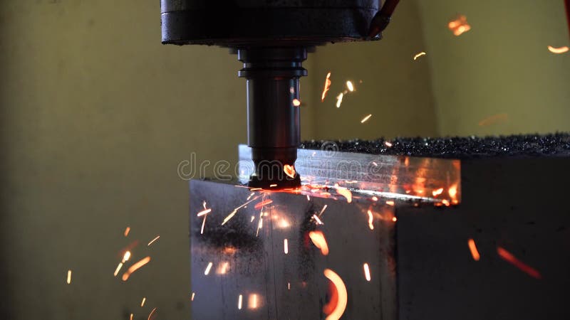 The Burning Chip from Rough Cutting Process on CNC Milling Machine ...