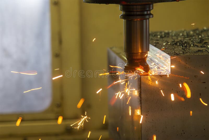 The Burning Chip from Wear Cutting Tools on CNC Milling Machine Stock ...