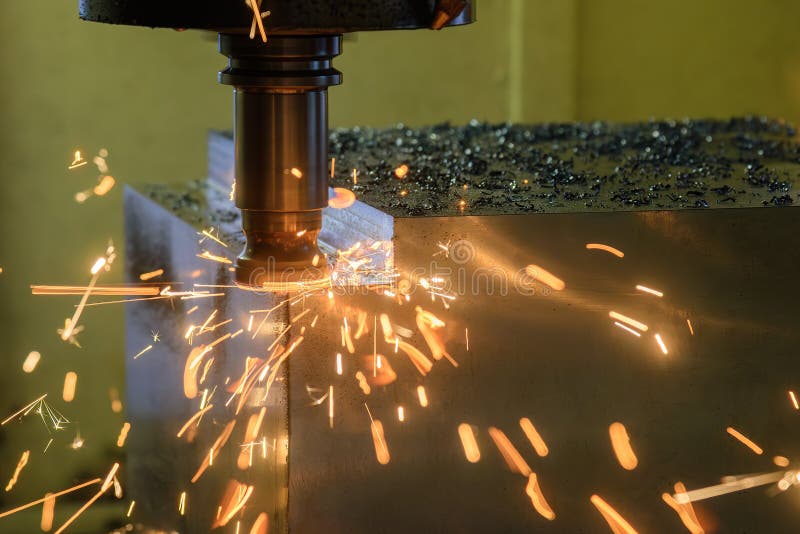 The Burning Chip from Wear Cutting Tools on CNC Milling Machine Stock ...