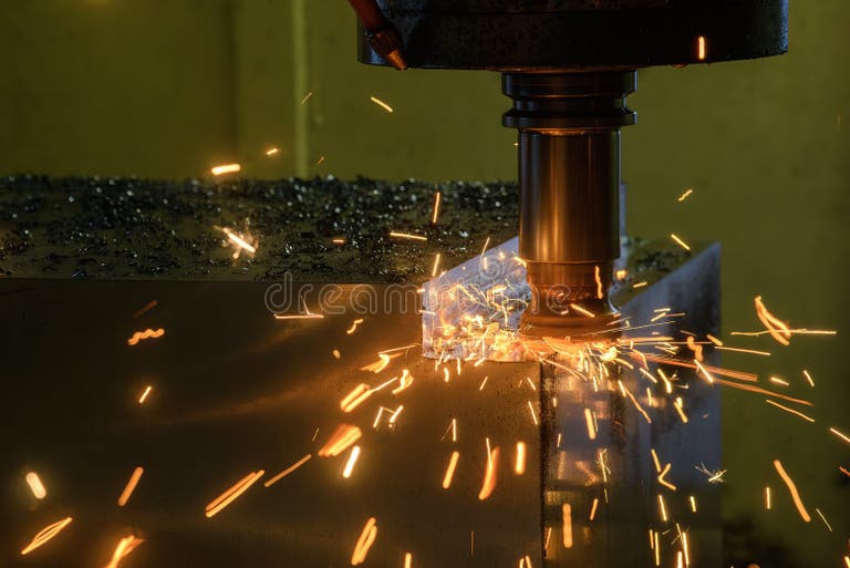 The Burning Chip from Wear Cutting Tools on CNC Milling Machine Stock ...