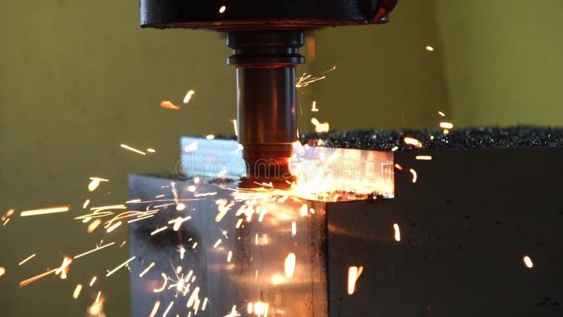 The Burning Chip from Wear Cutting Tools on CNC Milling Machine Stock ...