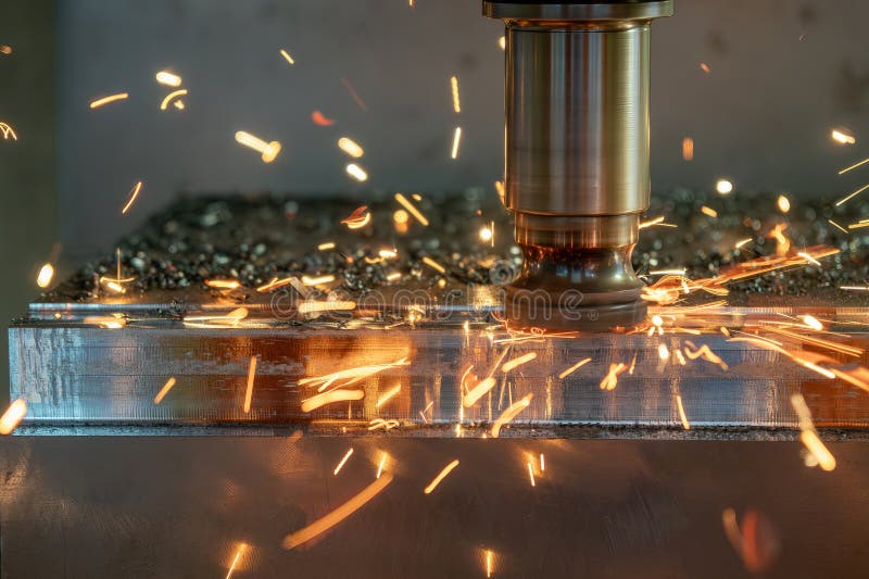 The Burning Chip from Wear Cutting Tools on CNC Milling Machine Stock ...