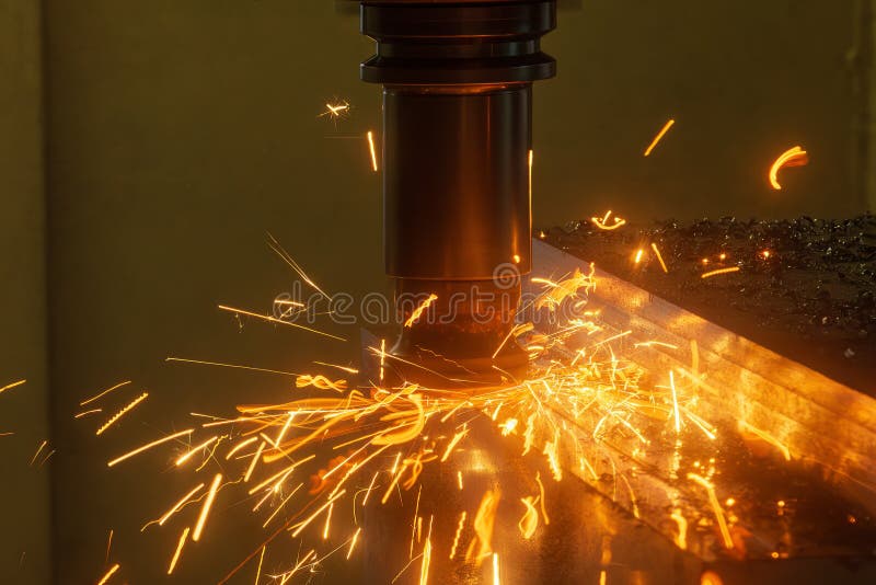 The Burning Chip from Wear Cutting Tools on CNC Milling Machine Stock ...