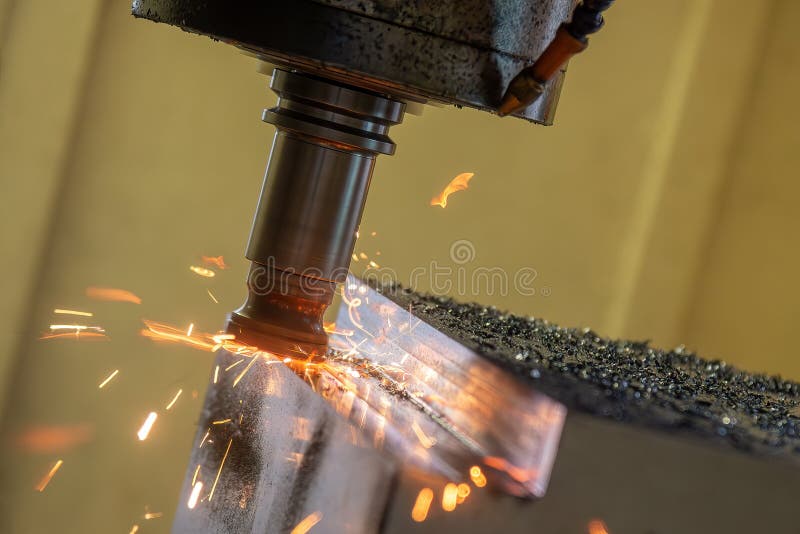 The Burning Chip from Wear Cutting Tools on CNC Milling Machine Stock ...