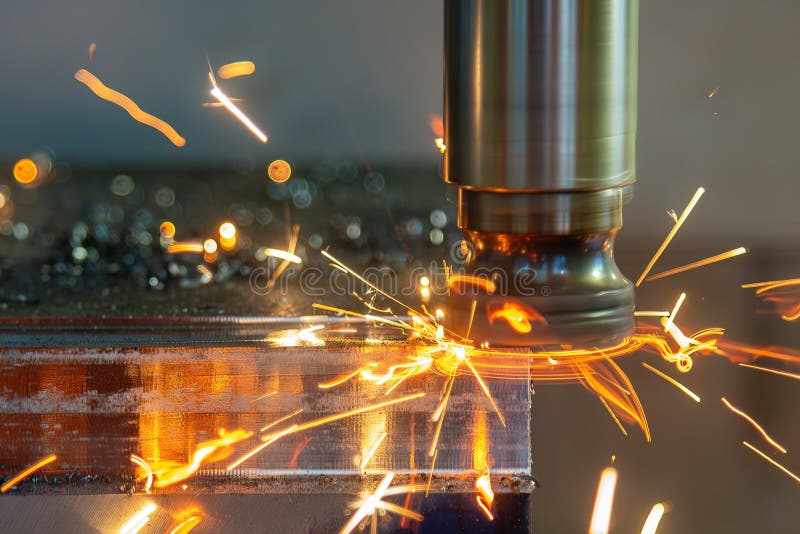 The Burning Chip from Wear Cutting Tools on CNC Milling Machine Stock ...