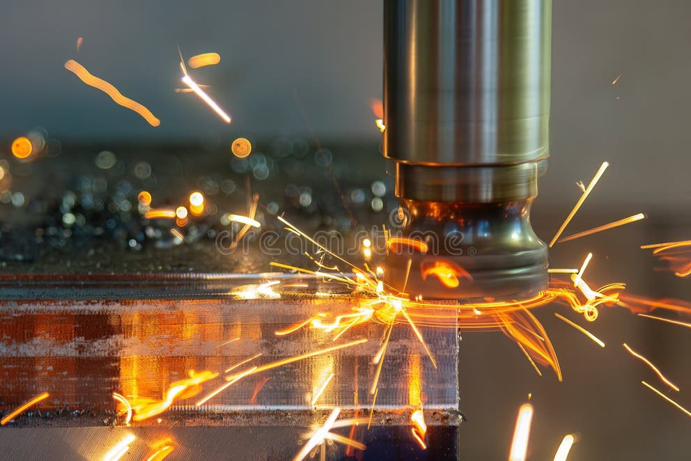 The Burning Chip from Wear Cutting Tools on CNC Milling Machine Stock ...