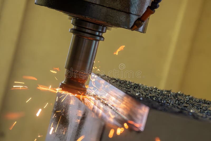 The Burning Chip from Wear Cutting Tools on CNC Milling Machine Stock ...