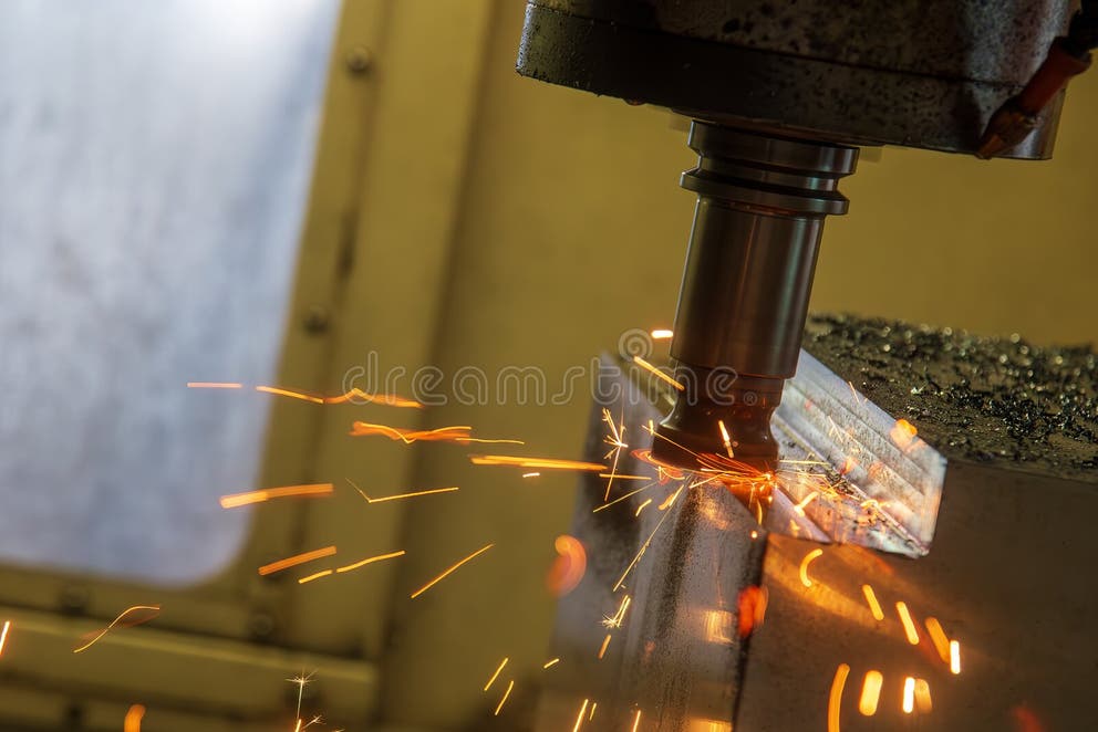The Burning Chip from Wear Cutting Tools on CNC Milling Machine Stock ...