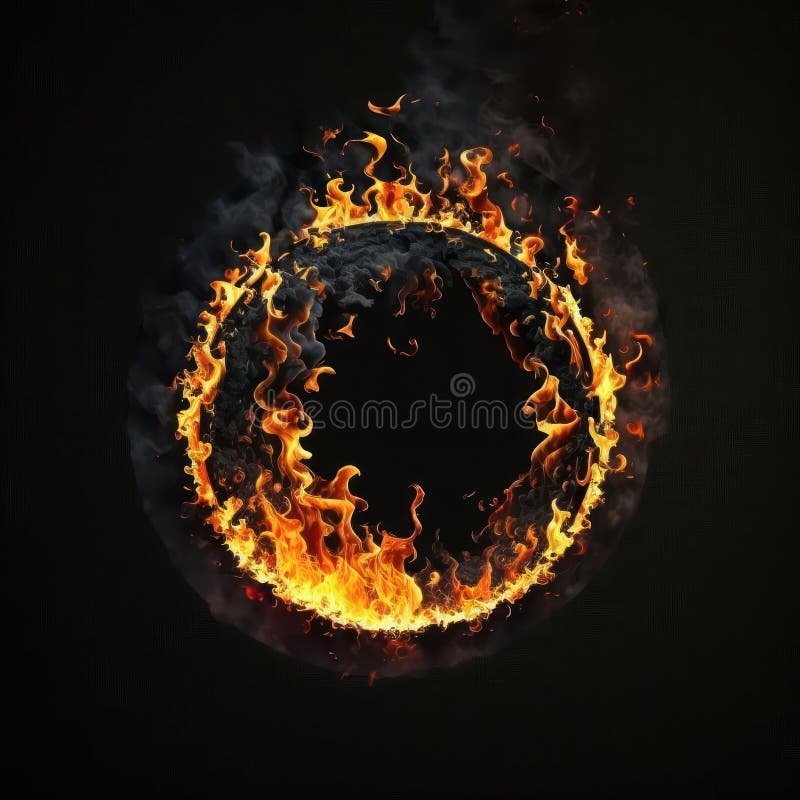Burning Circle of Fire on a Black Background Stock Illustration ...