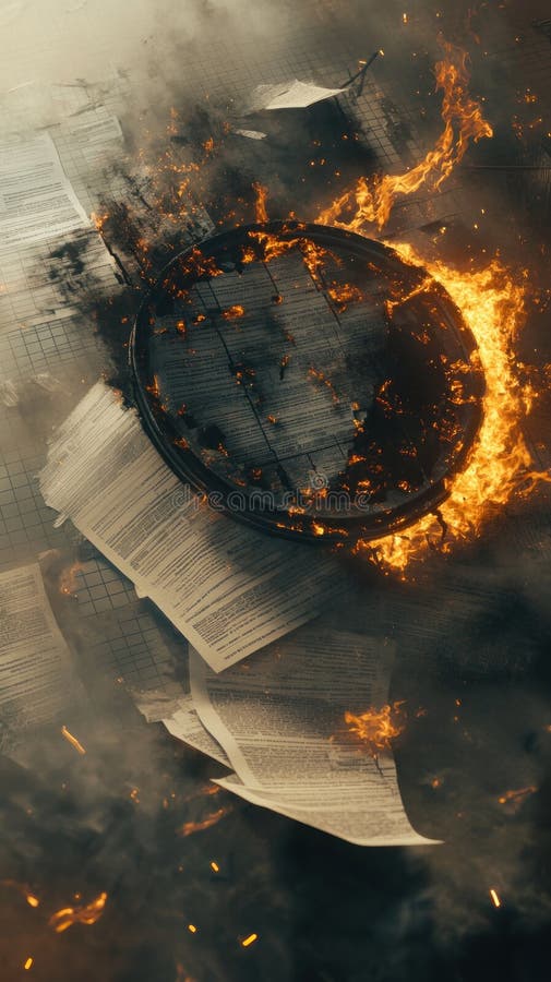 Burning Circular Object with Flaming Papers Stock Illustration ...